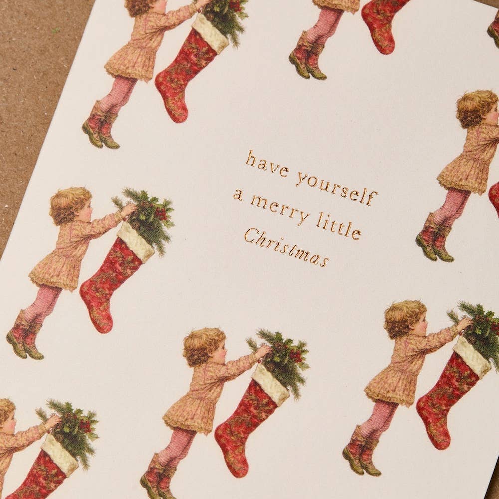 Vintage Stocking Christmas Card – Storm Flowers Garden